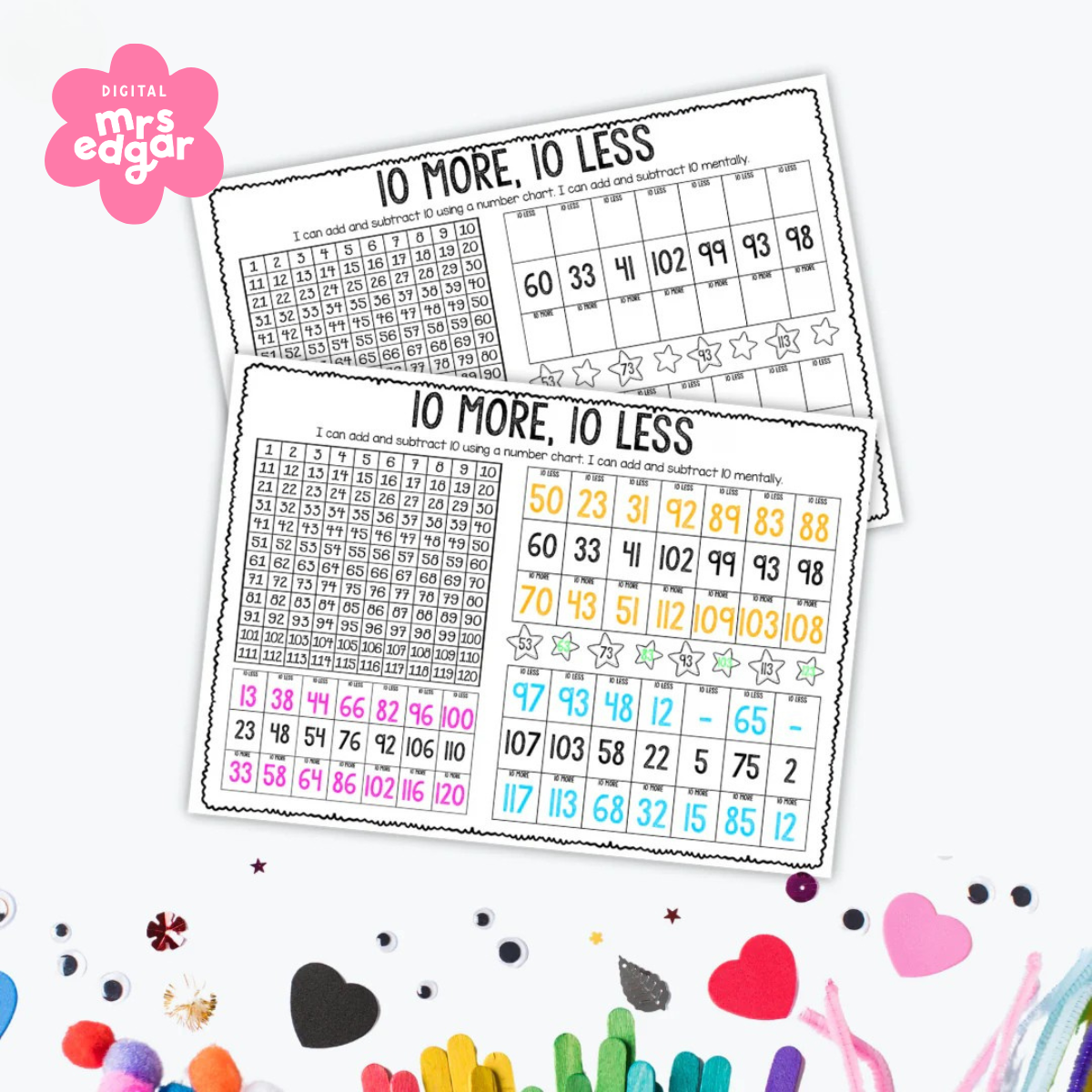 10 More, 10 Less Worksheet Revision – Mrs Edgar