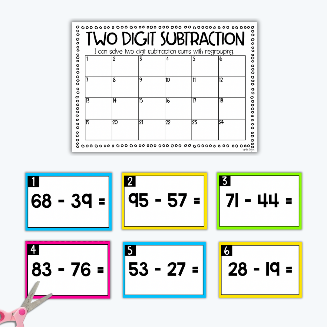 Two Digit Subtraction with Regrouping Task Cards – Mrs Edgar