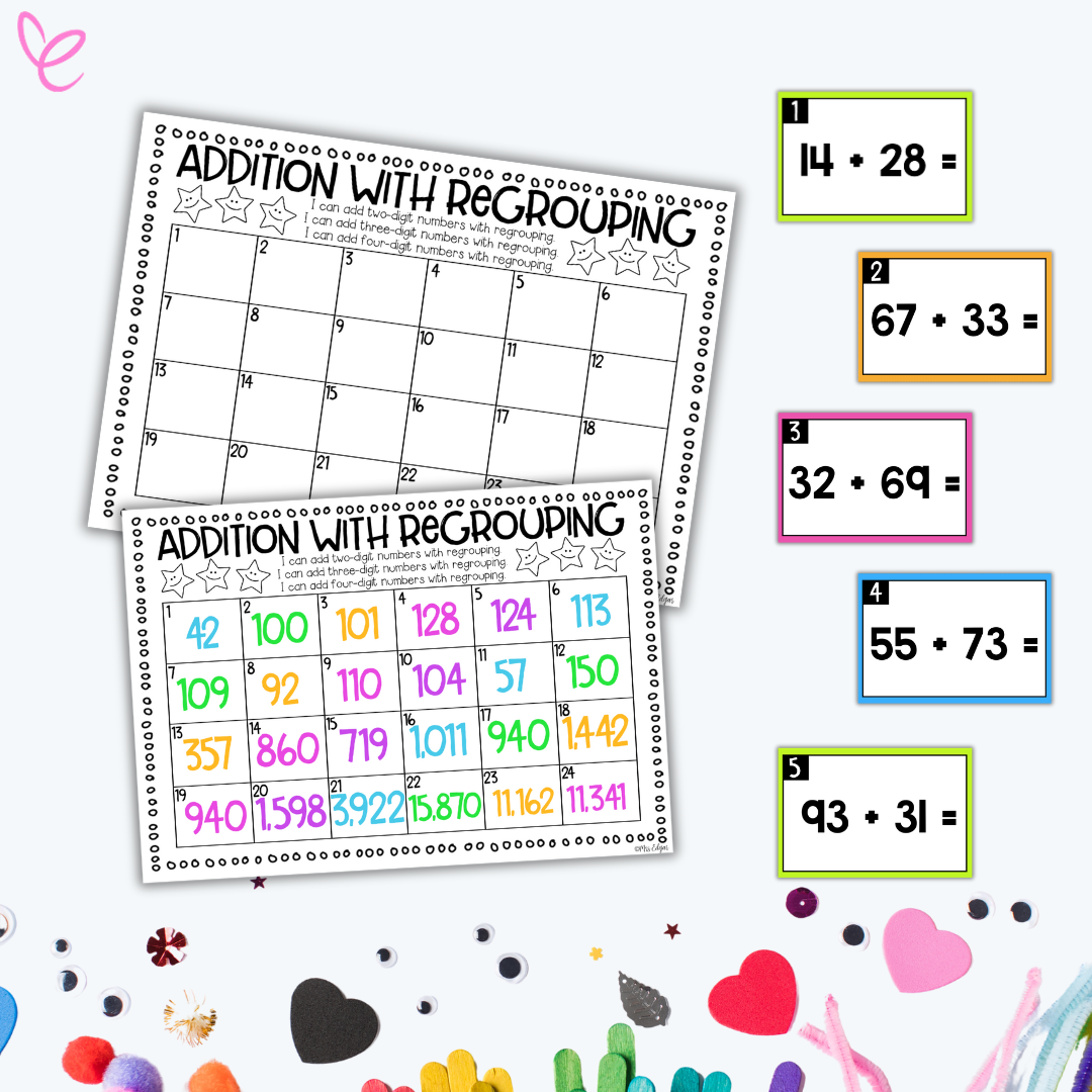 Addition with Regrouping Task Cards – Mrs Edgar