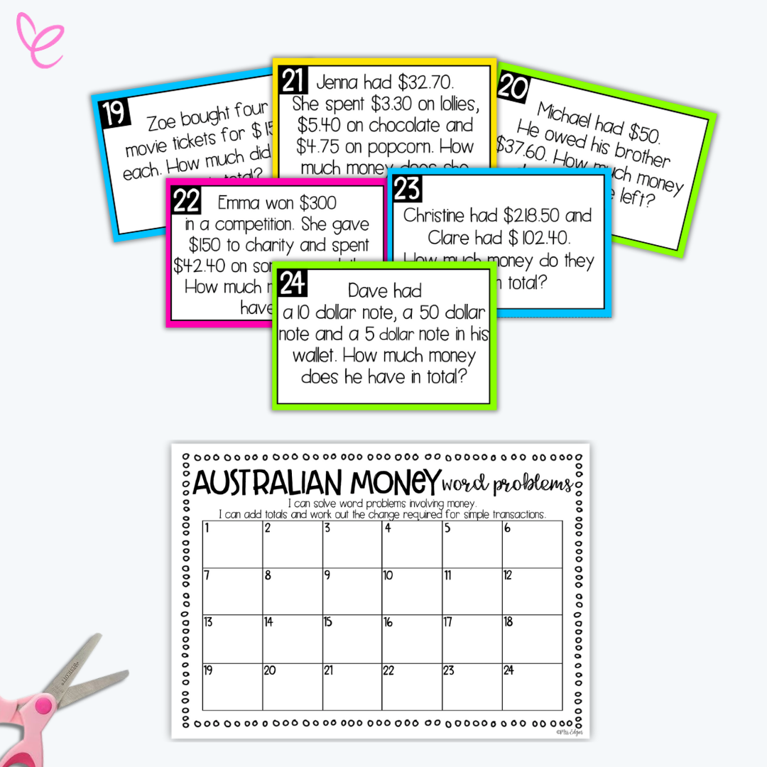 Australian Money Word Problem Task Cards – Mrs Edgar