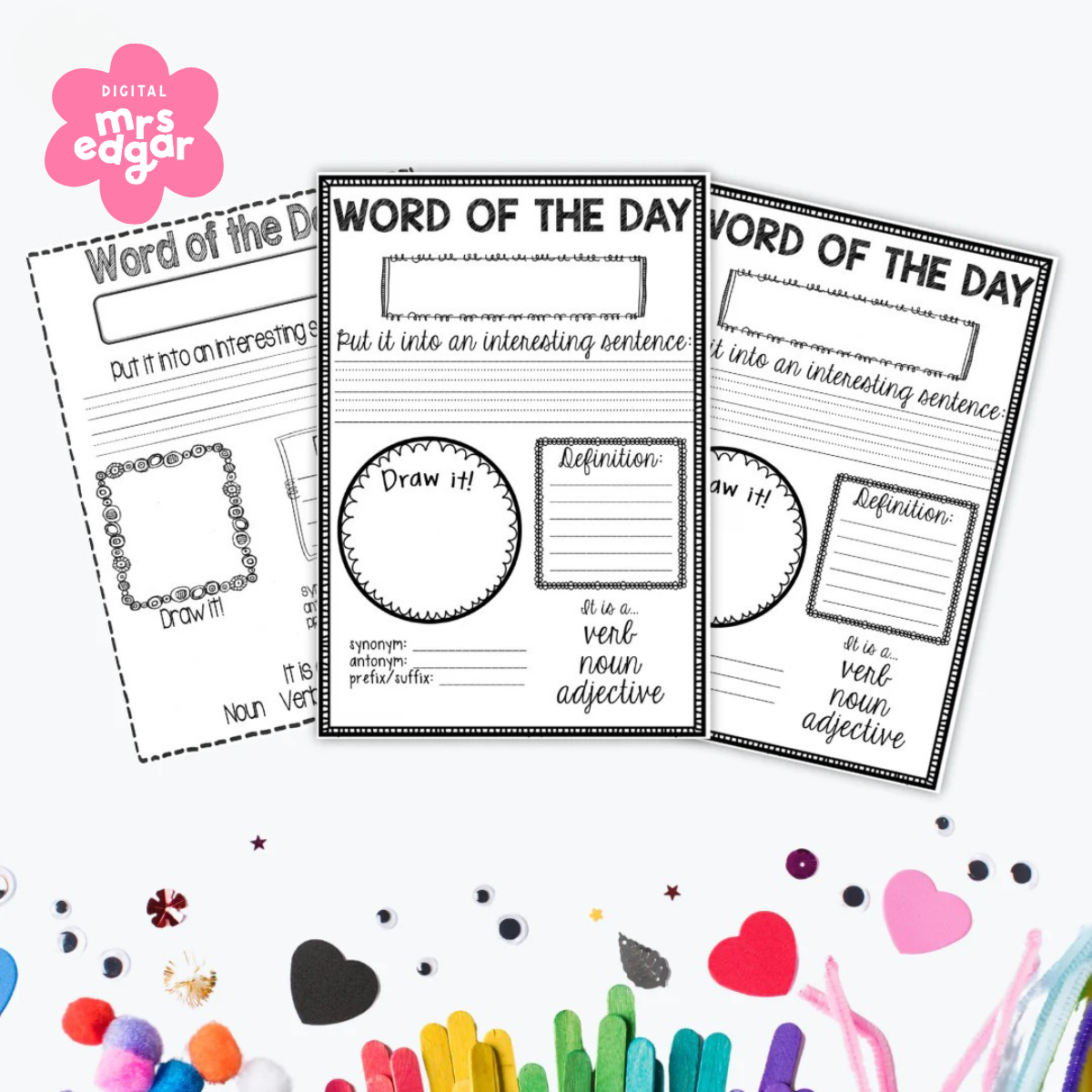 Word of the Day Templates Vocabulary & Spelling Activities – Mrs Edgar