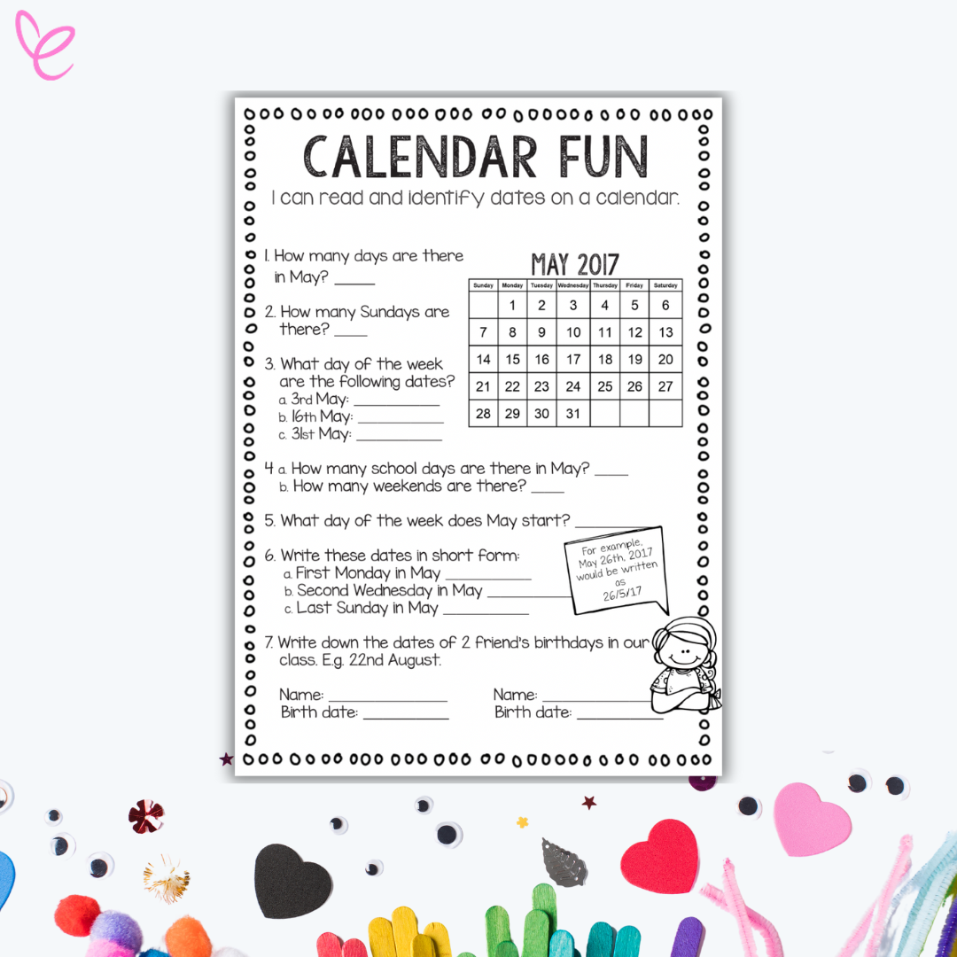 Calendar Writing Worksheets Reading A Calendar Worksheet | All Kids