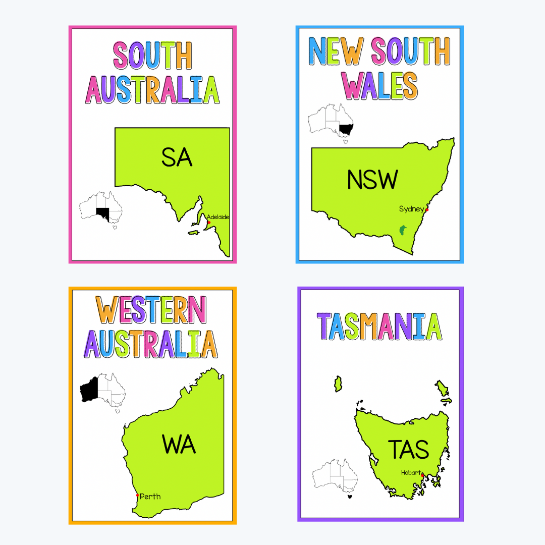 HASS Australian States and Territories Posters Set – Mrs Edgar