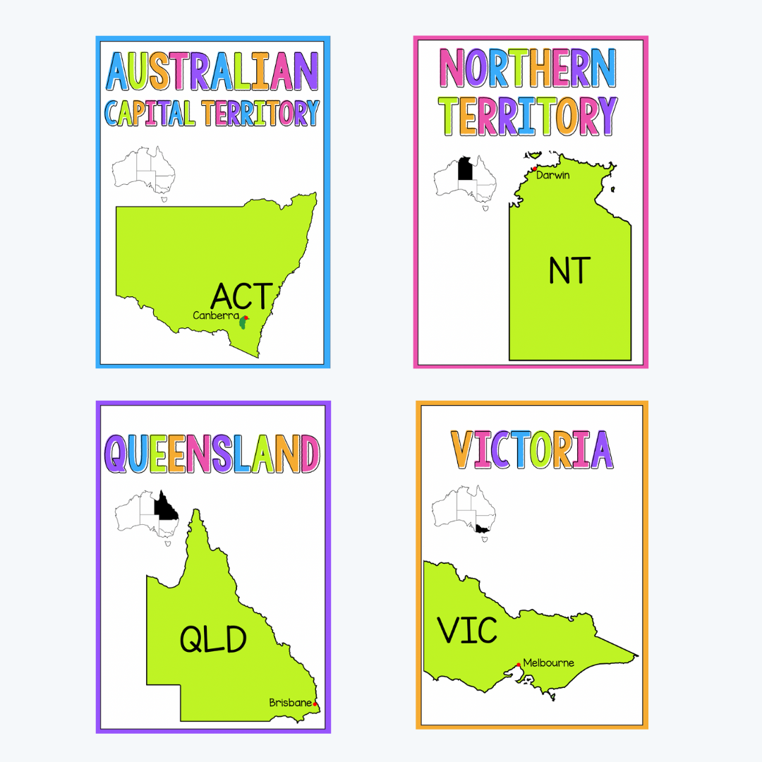HASS Australian States and Territories Posters Set – Mrs Edgar