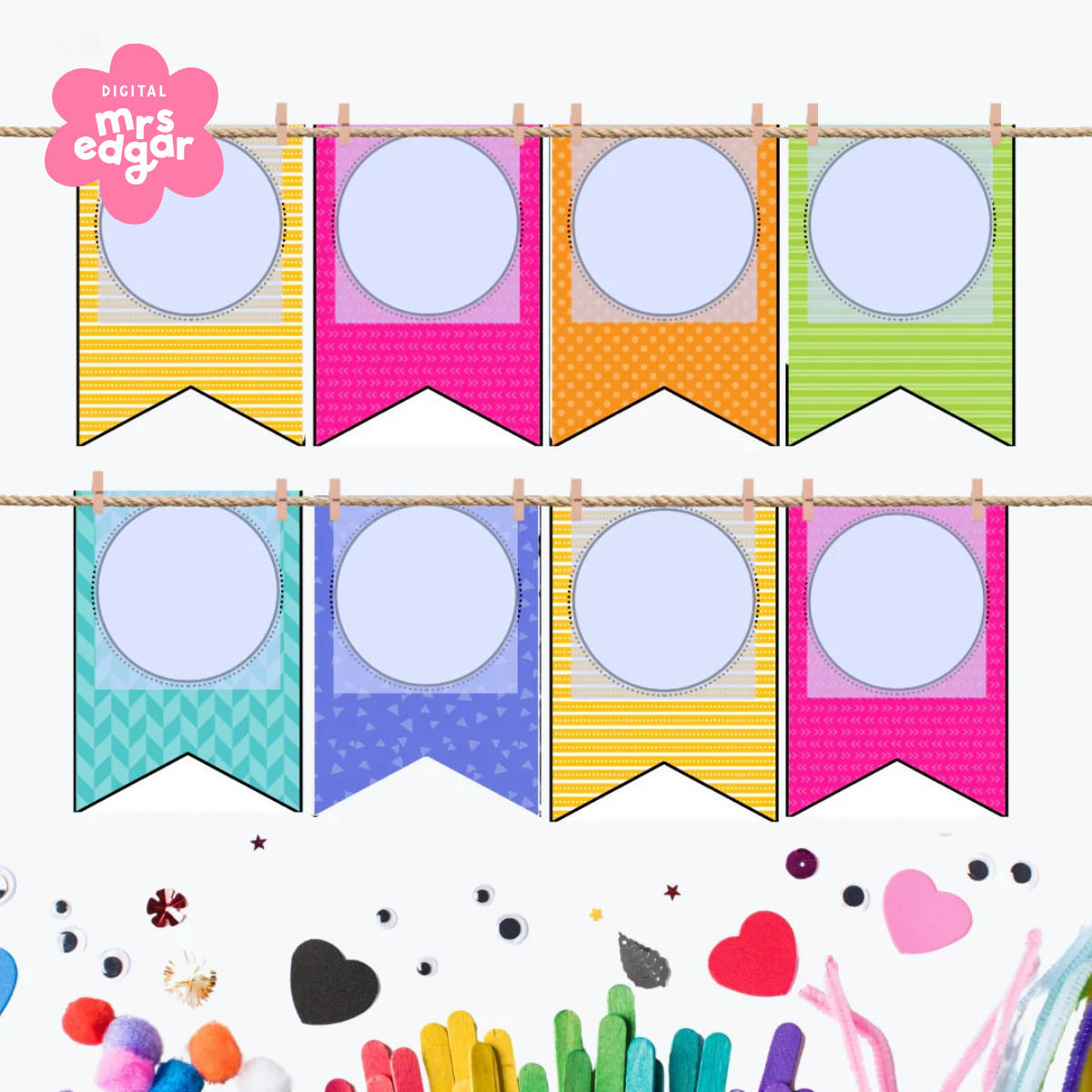 Editable Patterned Banner White – Mrs Edgar